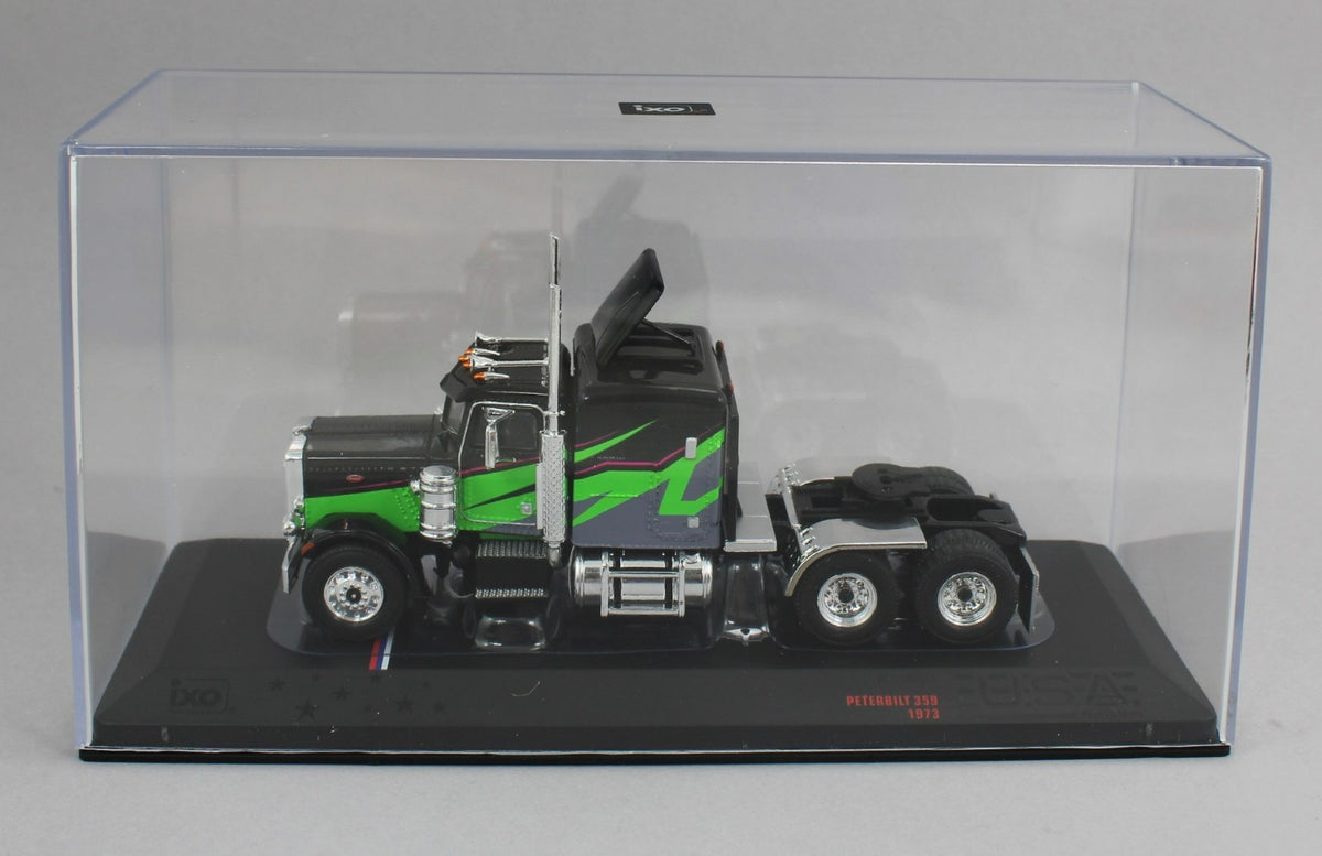 1:64 IXO Models *BLACK & GREEN* 1973 Peterbilt 359 Flattop Semi Truck ...