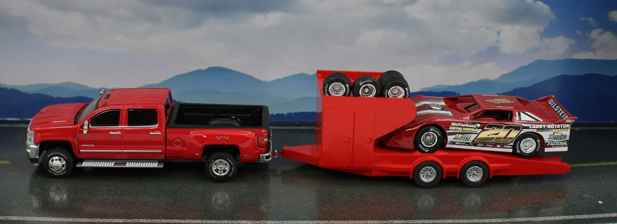 1:64 RED Parker Ramp Over Race Car Trailer for ADC Dirt Late Model Die ...