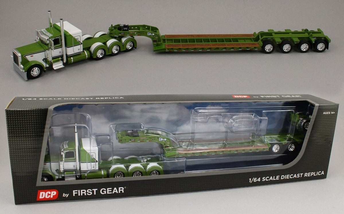 DCP 1:64 *GREEN & WHITE* Tri-Axle Peterbilt 389 48" Flattop & Lowboy T ...