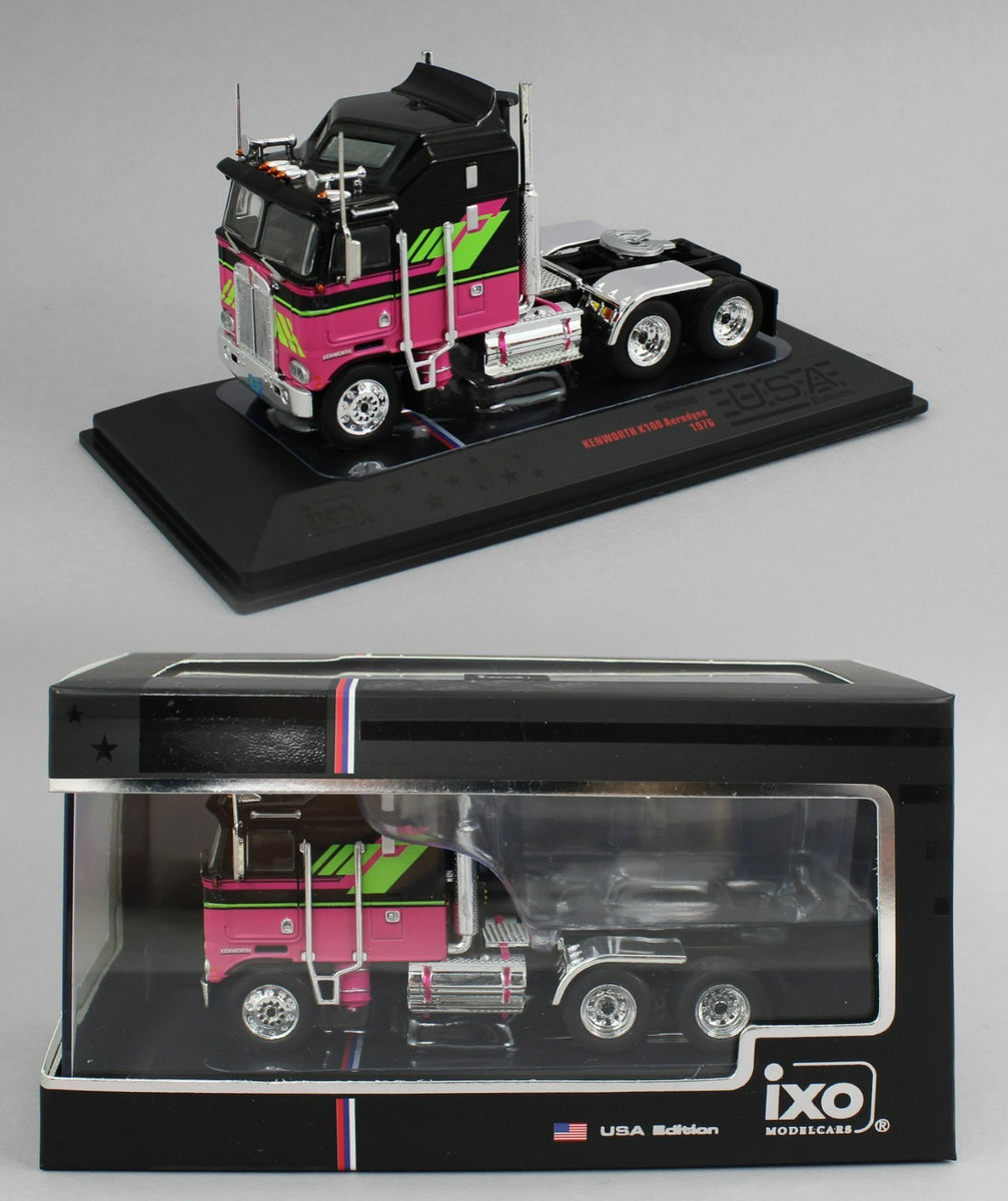 1:64 IXO Models *BLACK & PINK* 1976 Kenworth K100 Aerodyne COE Semi Tr ...