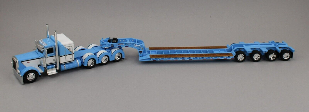 DCP 1:64 *BABY BLUE & WHITE* Tri-Axle Peterbilt 389 48" Flattop & Lowb ...