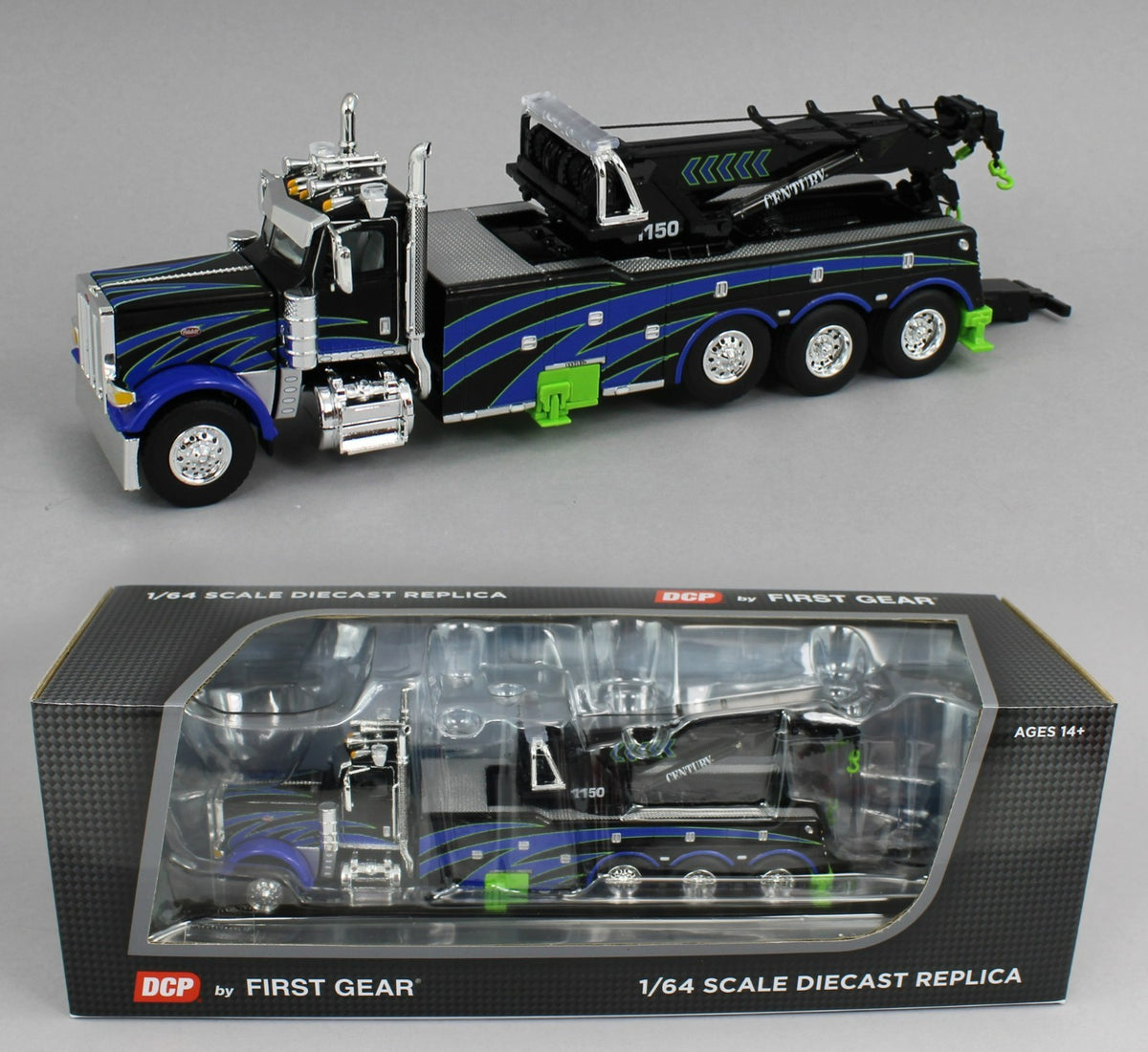 DCP 1:64 *BLACK & BLUE* Peterbilt 389 Day Cab CENTURY 1150 ROTATOR Wre ...