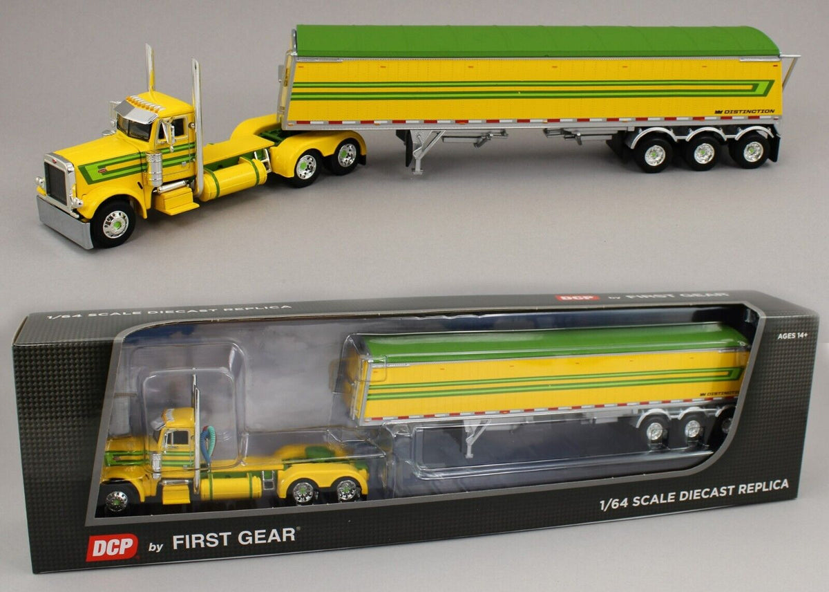 DCP 1:64 *YELLOW & GREEN* Peterbilt 379 Day Cab & LODE KING GRAIN TRAI ...