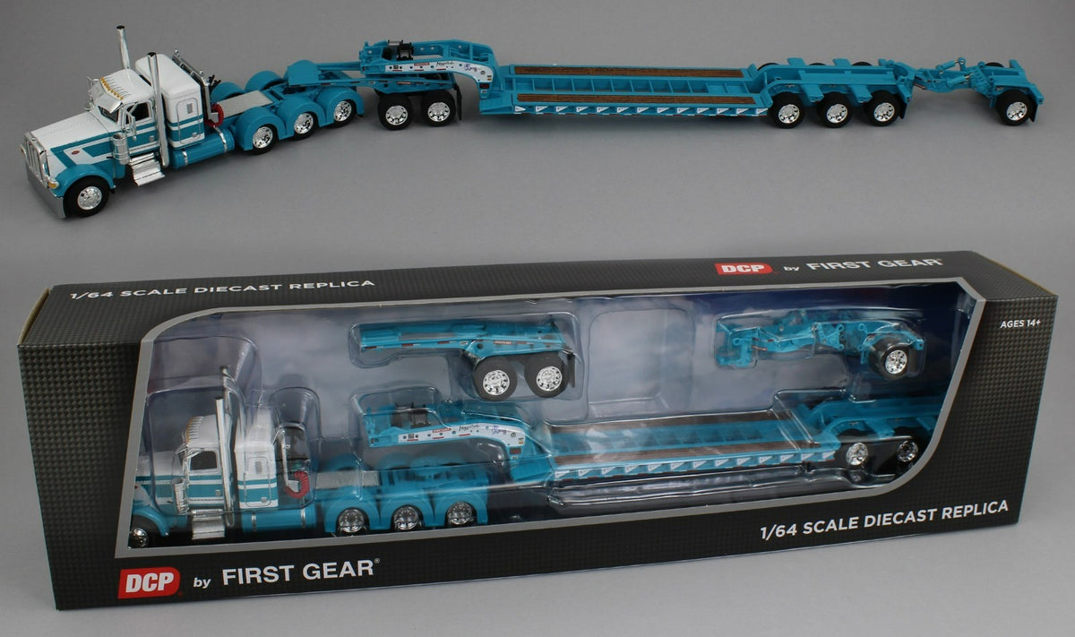 DCP 1:64 *TEAL & WHITE* Peterbilt 389 36" Flattop HEAVY HAUL Lowboy Je ...