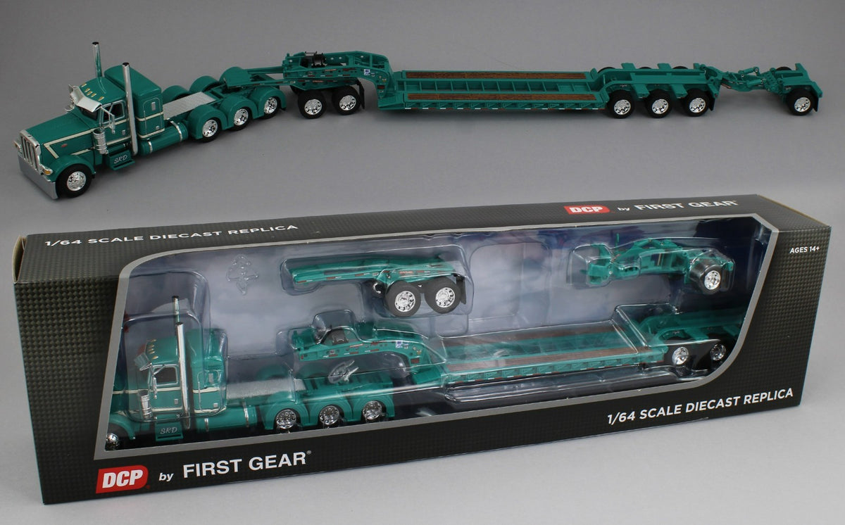 DCP 1:64 *TURQUOISE* Peterbilt 389 36" Flattop HEAVY HAUL Lowboy Jeep ...