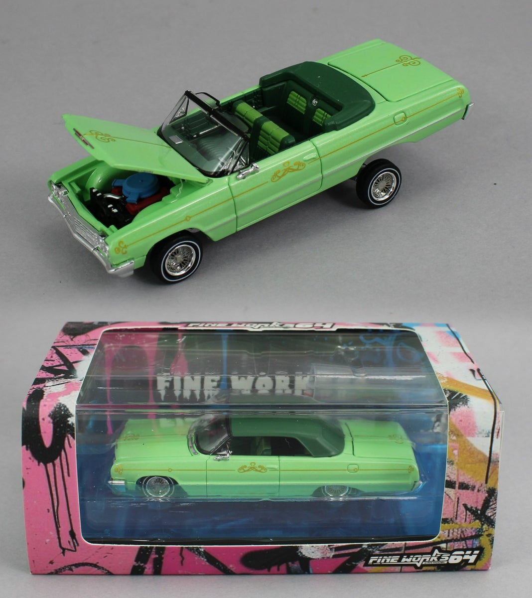 1:64 *FINE WORKS 64* Green Chevrolet IMPALA *LOWRIDER* High Detail NIB ...