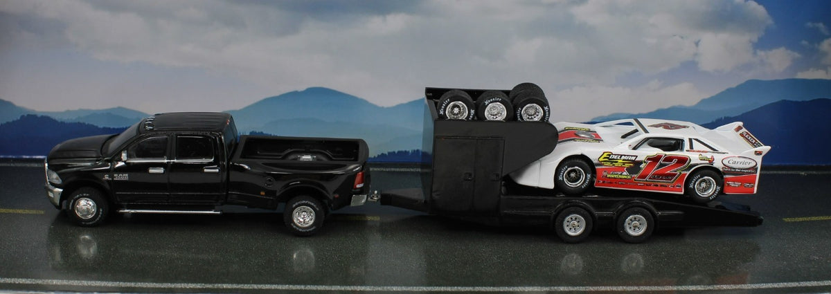 1:64 BLACK Parker Ramp Over Race Car Trailer for ADC Dirt Late Model D ...
