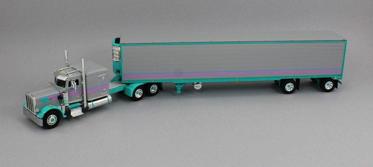 DCP 1:64 *GRAY & TEAL* Peterbilt 359 63" Flattop w/53' Reefer Trailer ...