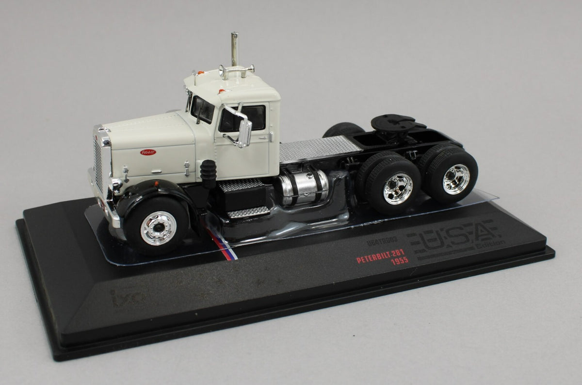 1:64 IXO Models *WHITE & BLACK* 1955 Peterbilt 281 Day Cab Semi Truck ...