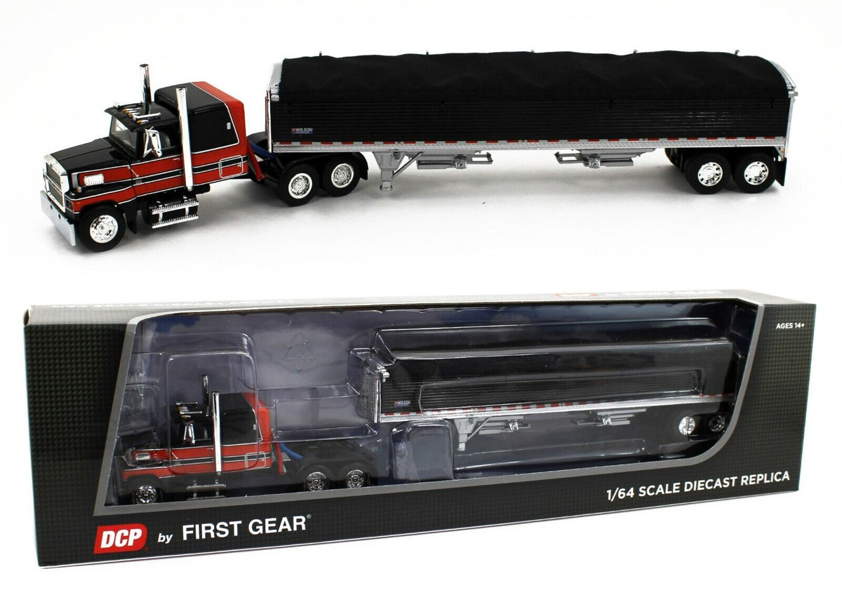 DCP 1:64 *BLACK & RED* FORD LTL 9000 Flattop & Wilson Grain Trailer *N ...