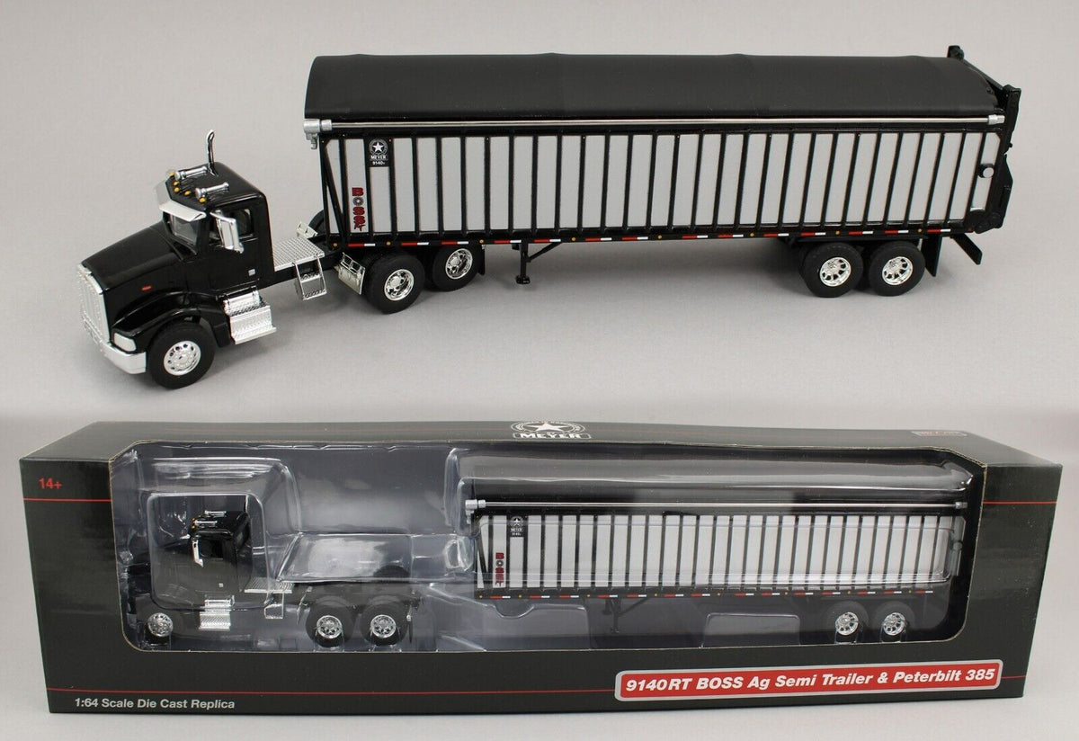1:64 SpecCast BLACK Peterbilt 385 Semi & Meyer 9140RT Boss Silage Fora ...