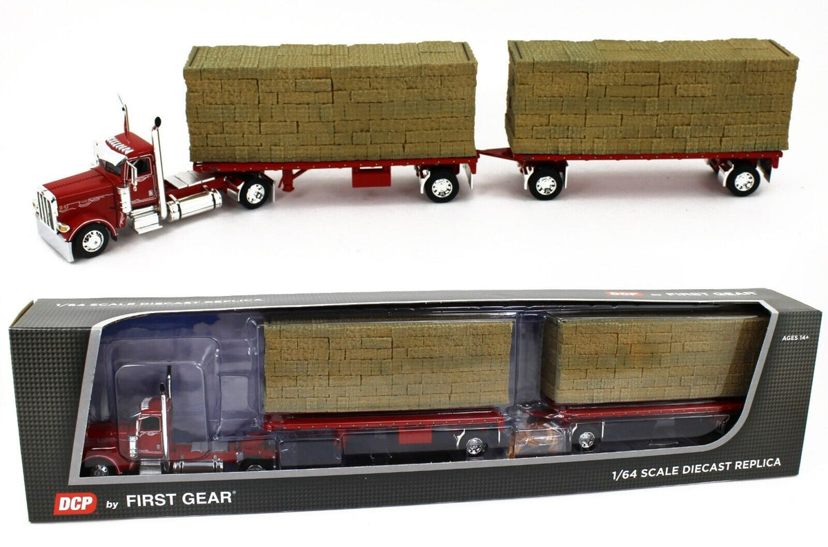 DCP 1:64 *RED* Peterbilt 389 w/Utility Dual 28½’ Hay Flatbed Trailers ...