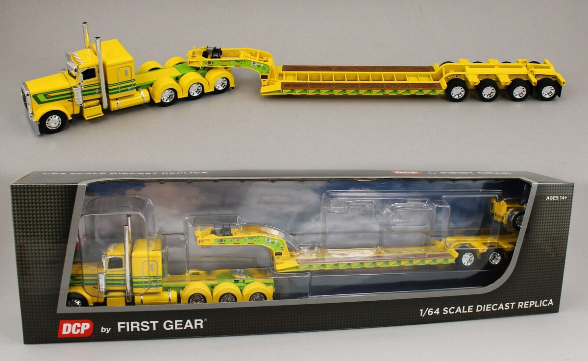 DCP 1:64 *YELLOW & GREEN* Tri-Axle Peterbilt 389 48" Flattop & Lowboy ...