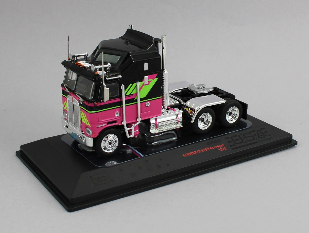 1:64 IXO Models *BLACK & PINK* 1976 Kenworth K100 Aerodyne COE Semi Tr ...