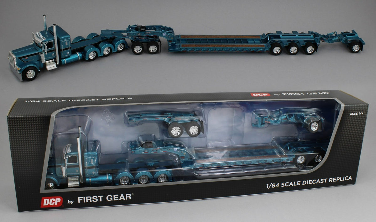 DCP 1:64 *AQUA* Peterbilt 389 36" Flattop HEAVY HAUL Lowboy Jeep Sting ...