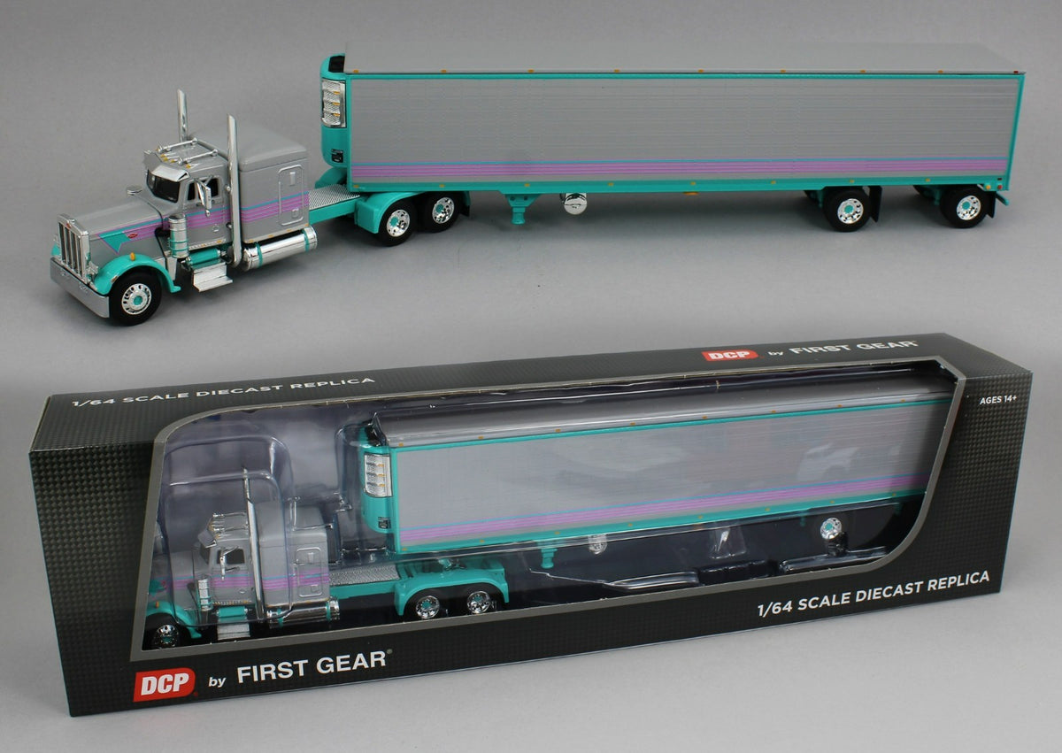 DCP 1:64 *GRAY & TEAL* Peterbilt 359 63" Flattop w/53' Reefer Trailer ...