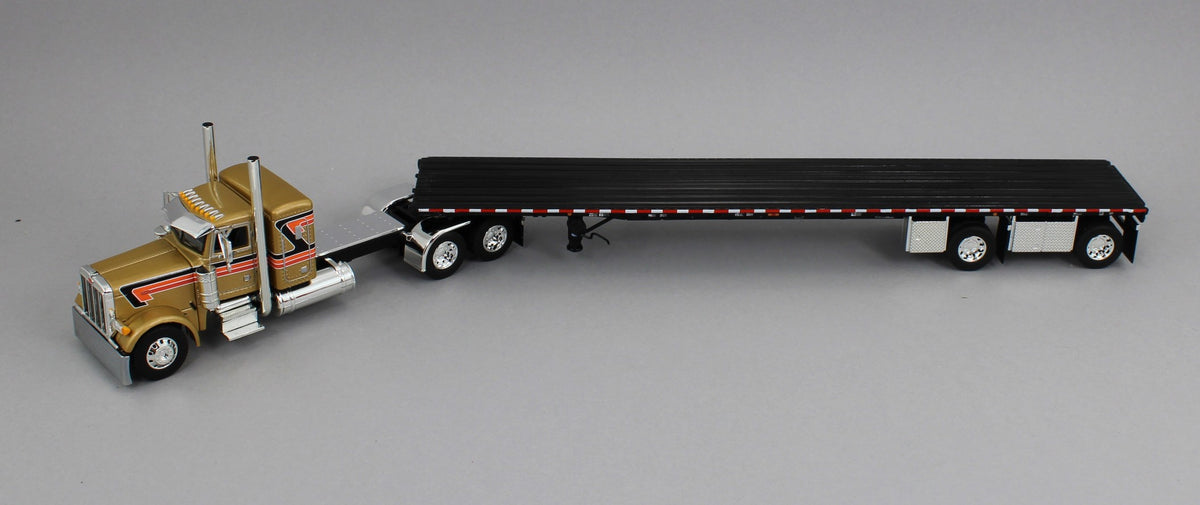 2025 DCP 1:64 *GOLD* Peterbilt 379 36" Flattop w/53' Spread-Axle FLATB ...
