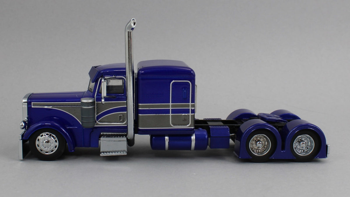 1:64 *596 DIECAST* Blue & Grey PETERBILT 379 Flattop Semi Truck *NEW ...