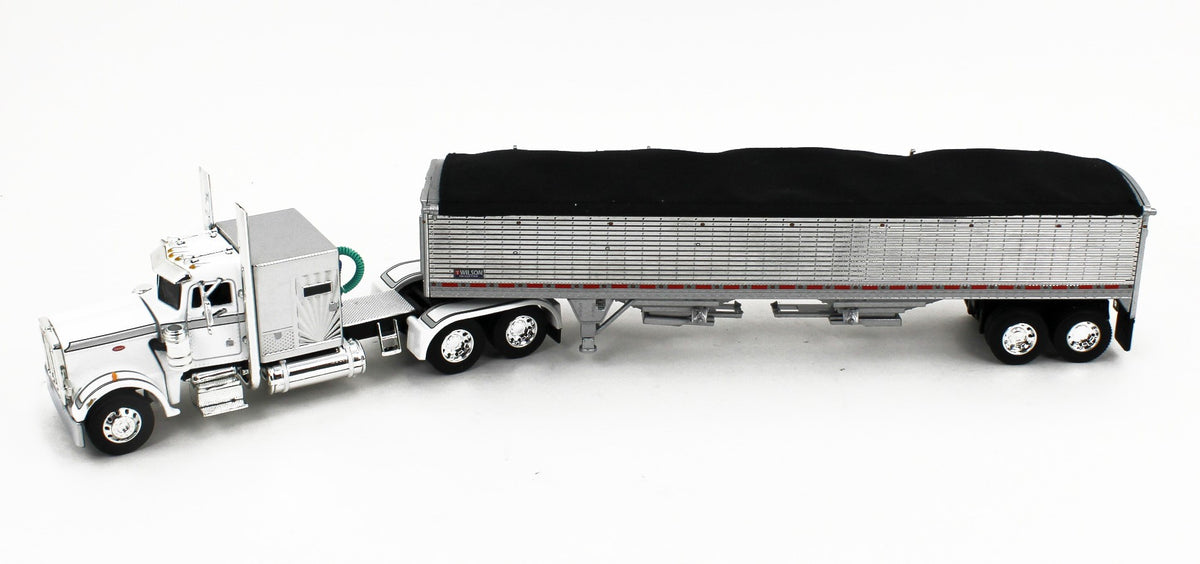 DCP 1:64 *WHITE* Peterbilt 359 Mercury Sleeper & Chrome Wilson Grain T ...