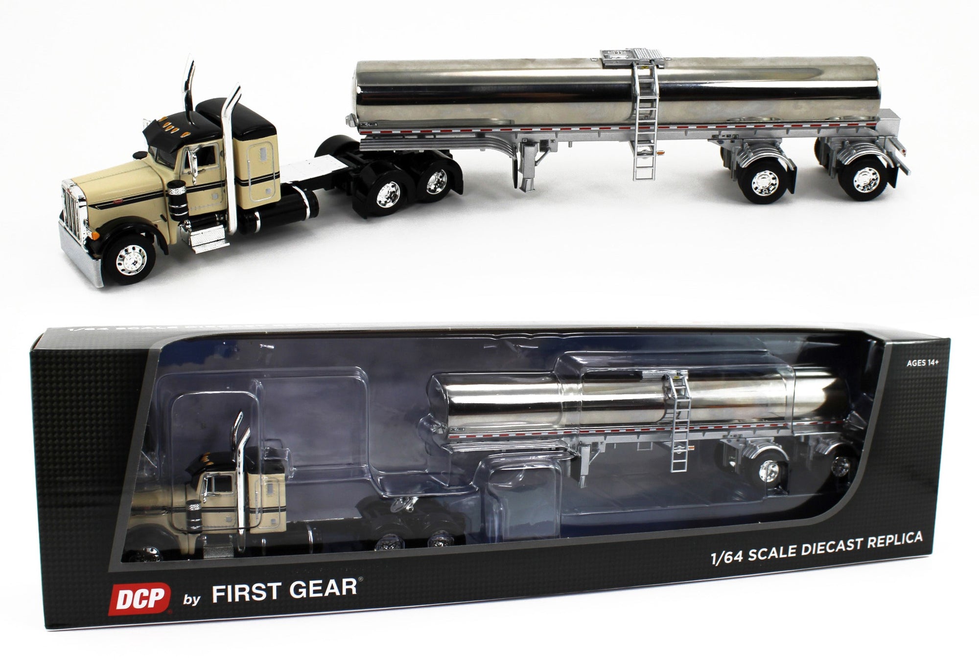 1:64 DCP *BLACK & TAN* Peterbilt 379 36" Flattop w/Walker Spread-Axle ...