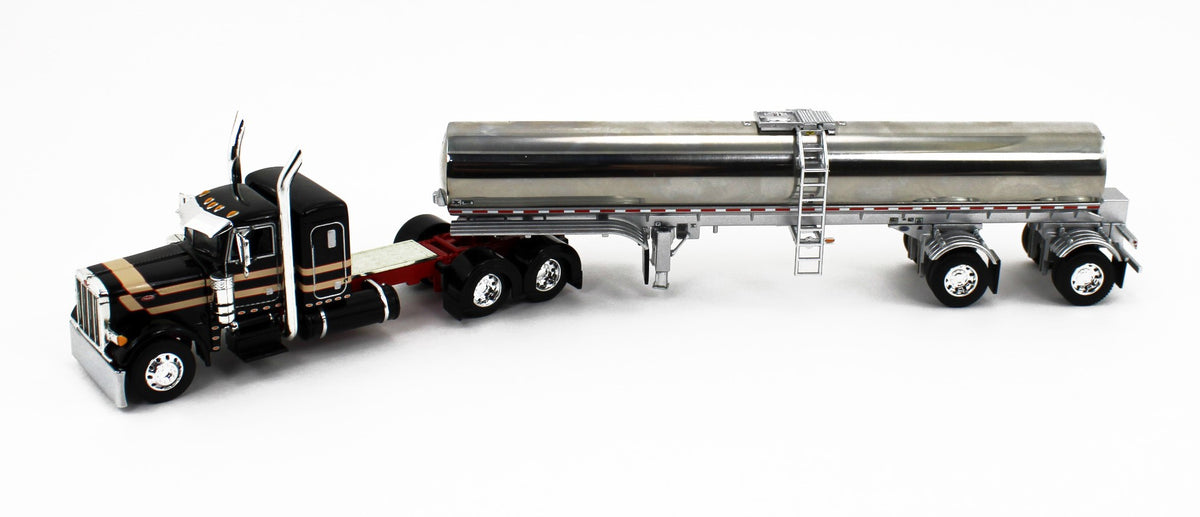 1:64 DCP *BLACK* Peterbilt 379 36" Flattop w/Walker Spread-Axle MILK T ...
