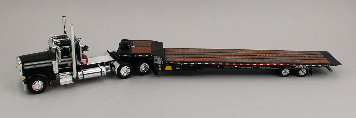 DCP 1:64 *BLACK* Peterbilt 389 Day Cab Semi w/LANDOLL 440 Traveling Ax ...