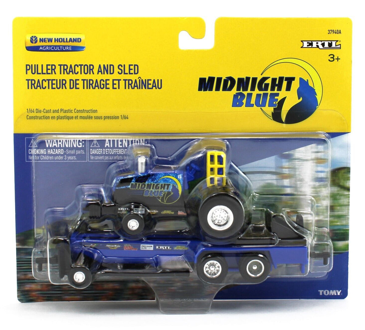 ERTL 1:64 NEW HOLLAND *MIDNIGHT BLUE* TRACTOR PULLER* w/PULLING SLED S ...