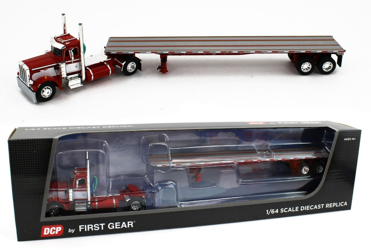 DCP 1:64 *RED & WHITE* Single Axle Peterbilt 359 Day Cab w/48' Flatbed ...