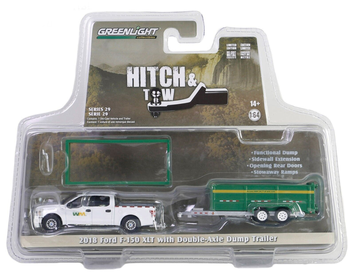 1:64 GreenLight *HITCH & TOW 29* Waste Management 2018 Ford F150 & DUM ...