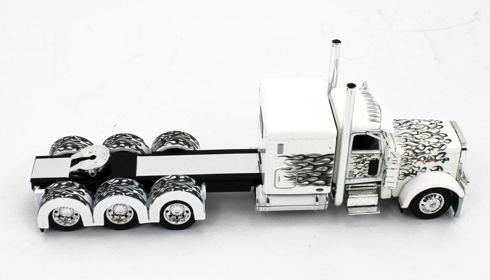 2022 DCP 1:64 *WHITE w/FLAMES* Peterbilt 389 Tri-Axle w/Magnitude Lowb ...