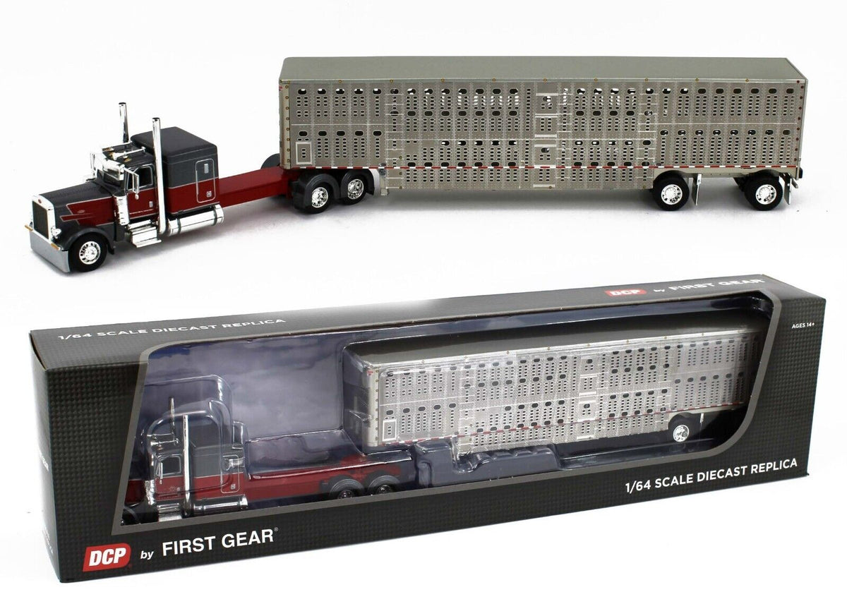 DCP 1:64 GREY & RED Full Stretch Peterbilt 389 Flattop w/Wilson LIVEST ...