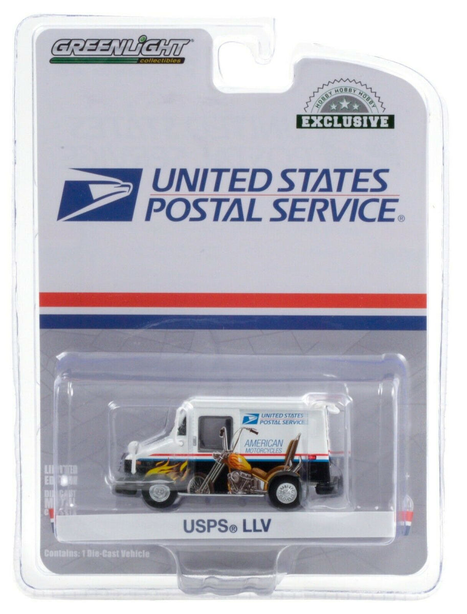 1:64 GreenLight *HOBBY EXCLUSIVE* USPS LLV Mail Truck MOTORCYCLE STAMP ...