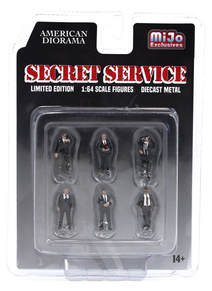 1:64 AMERICAN DIORAMA *DIECAST* 6pc *SECRET SERVICE* Black Suit Figure ...