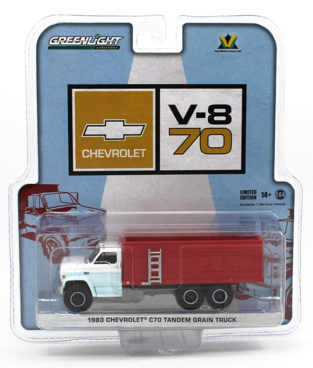 1:64 GreenLight *WHITE BLUE & RED* 1983 Chevrolet C70 Grain Truck TAND ...