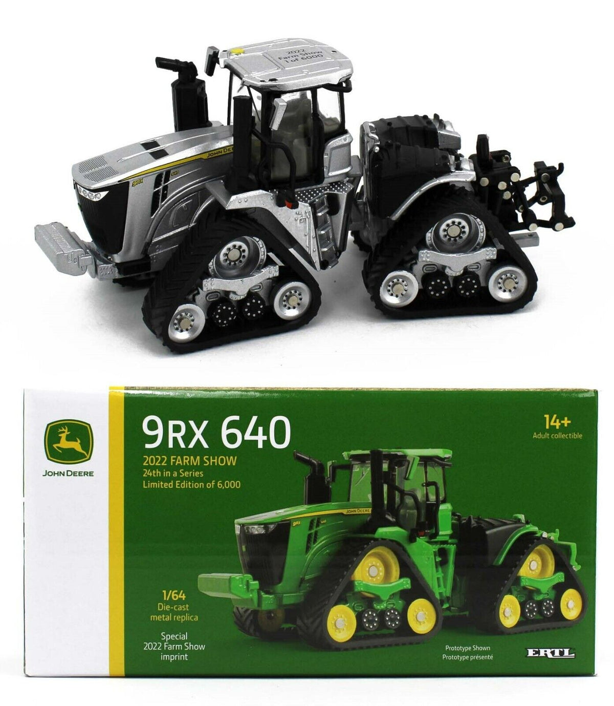 2022 FARM SHOW ERTL 1:64 *JOHN DEERE* Model 9RX 640 *SILVER CHASE TRAC| mc2-toys