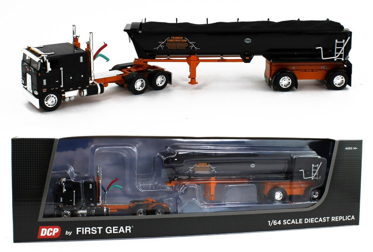 2023 DCP 1:64 *BLACK & ORANGE* Peterbilt 352 110" Sleeper & MAC Dump T ...