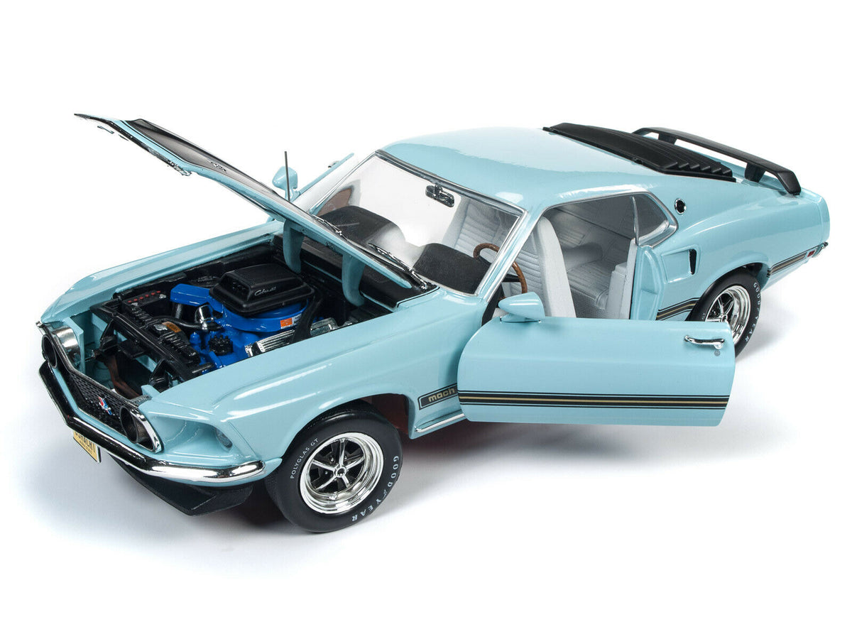 2019 1:18 AUTO WORLD AMERICAN MUSCLE *AZTEC AQUA* 1969 Ford Mustang Ma ...