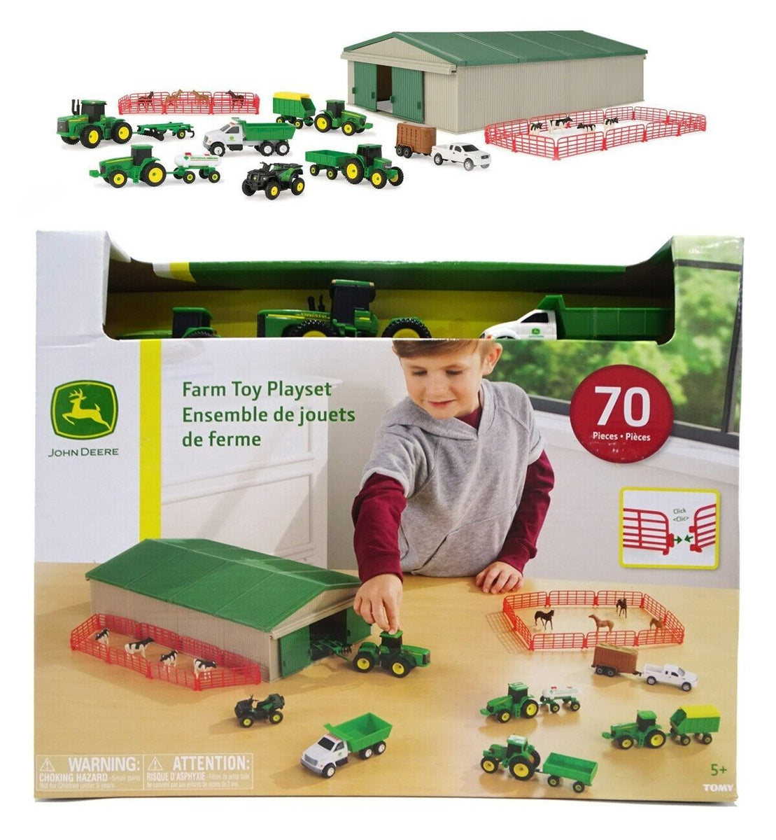 ERTL 1:64 John Deere 70-PIECE FARM PLAYSET! Machine Shed Tractors Truc ...