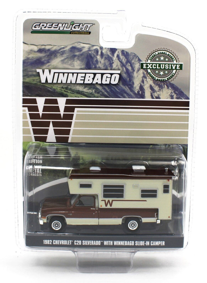 1:64 GreenLight *WINNEBAGO* Chestnut 1982 Chevy Silverado w/Slide-In C ...
