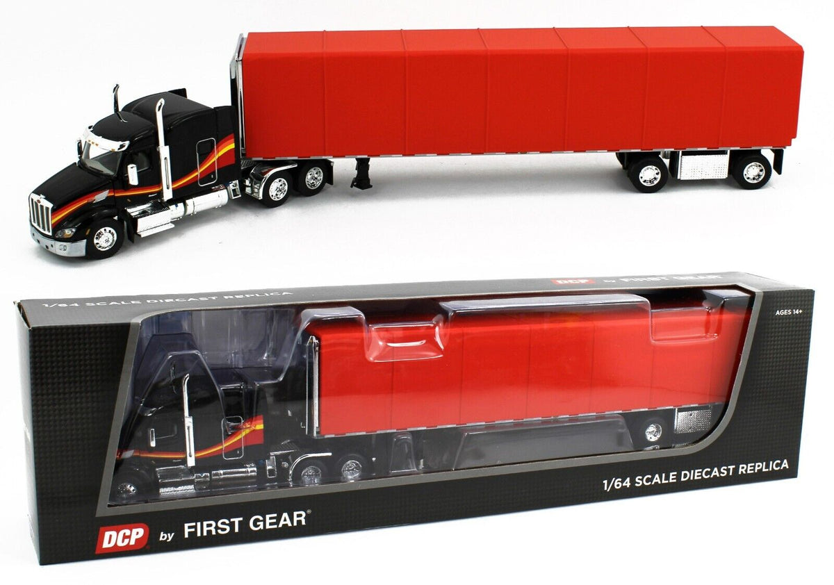 2023 DCP 1:64 *BLACK & RED* Peterbilt 579 & Utility 53' ROLL TARP TRAI ...