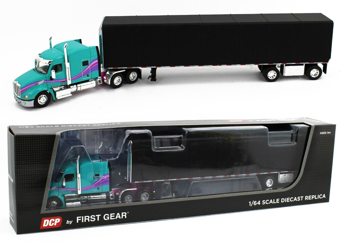 2023 DCP 1:64 *AQUA & BLACK* Peterbilt 579 & Utility 53' ROLL TARP TRA ...
